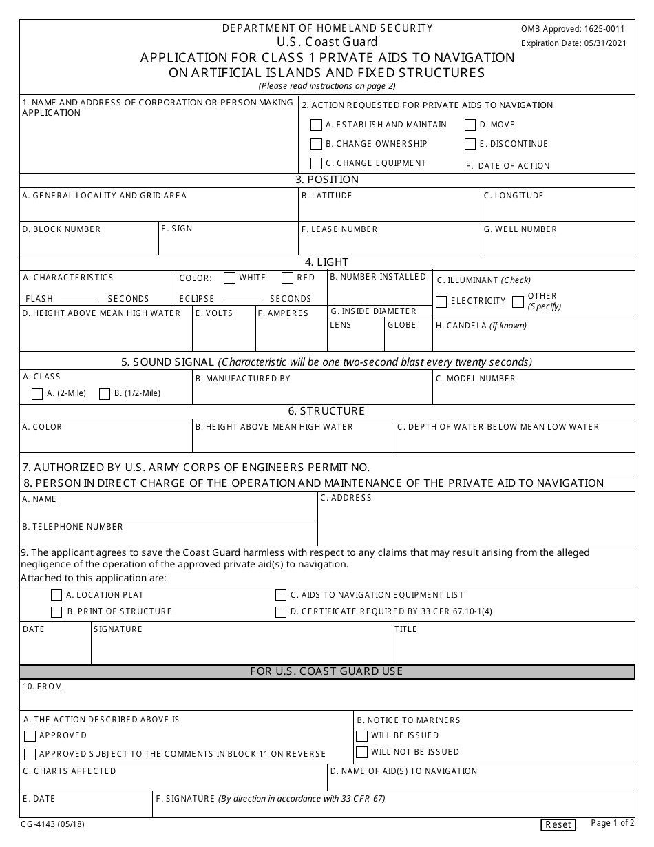 Form CG-4143 - Fill Out, Sign Online and Download Fillable PDF ...