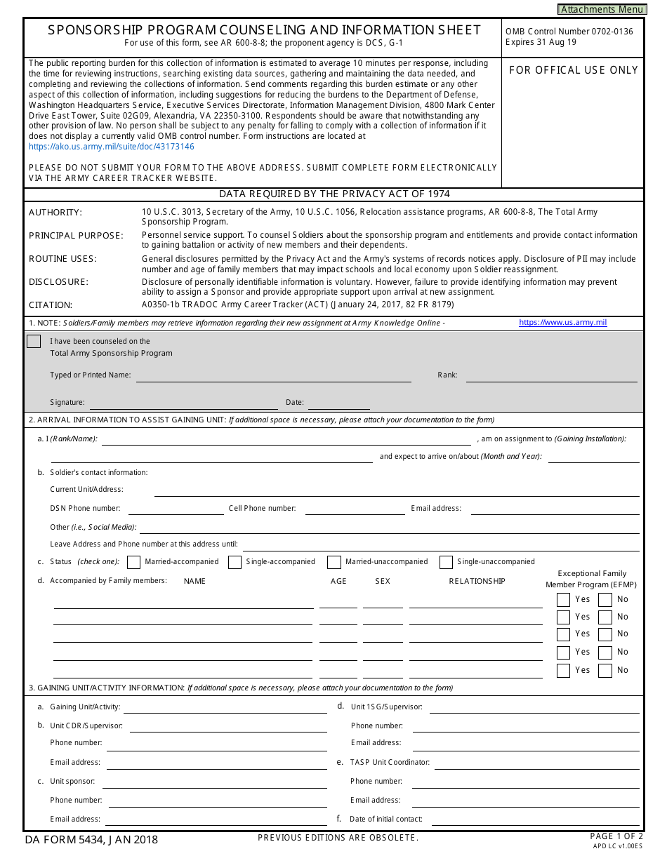 DA Form 5434 - Fill Out, Sign Online and Download Fillable PDF ...