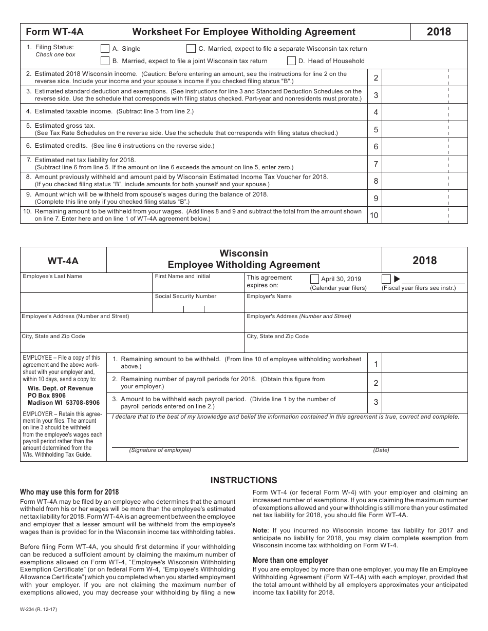 Form WT-4A - 2018 - Fill Out, Sign Online and Download Printable PDF ...