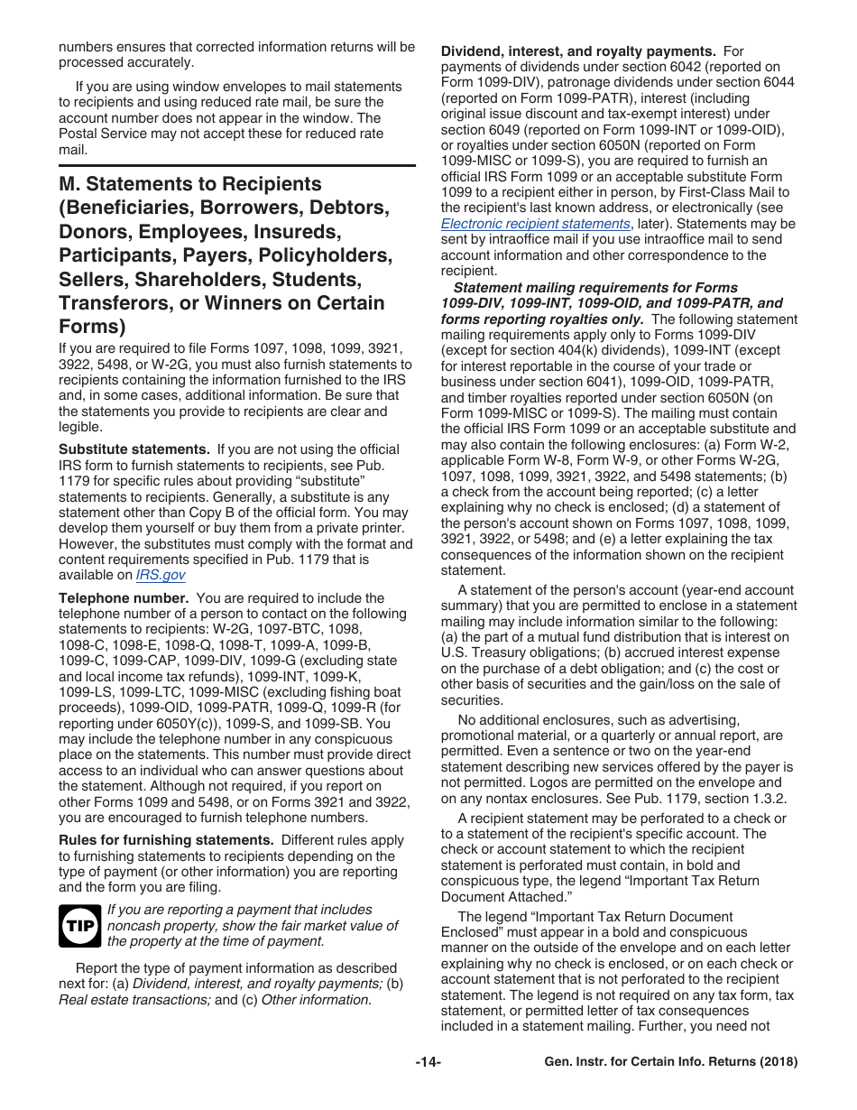 Download Instructions for IRS Form 1096, 1097, 1098, 1099, 3921, 3922 ...