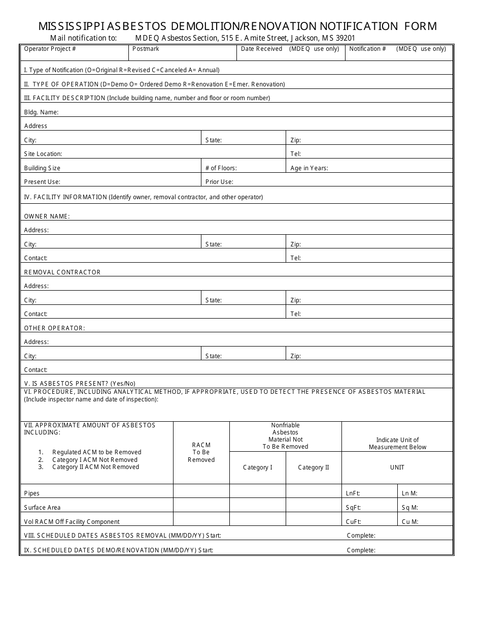 Mississippi Mississippi Asbestos Demolition/Renovation Notification ...