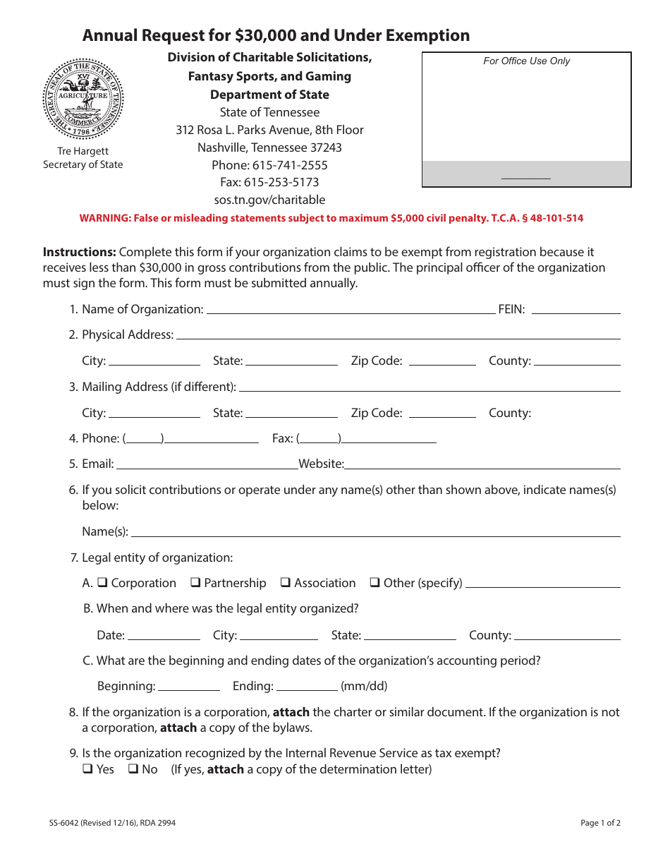 Form SS-6042 - Fill Out, Sign Online and Download Fillable PDF ...