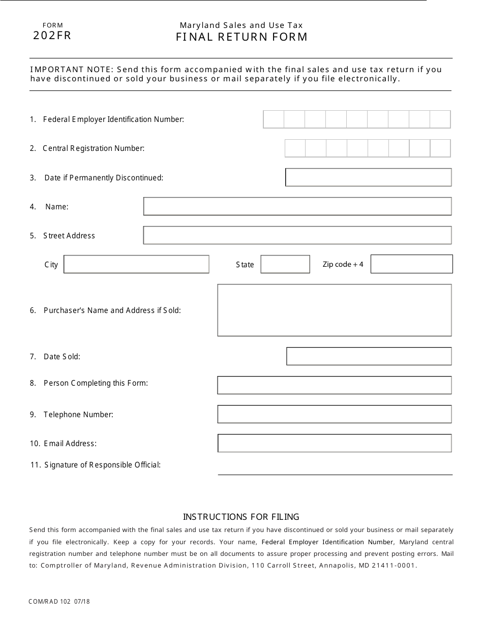 Form 202FR - Fill Out, Sign Online and Download Fillable PDF, Maryland ...