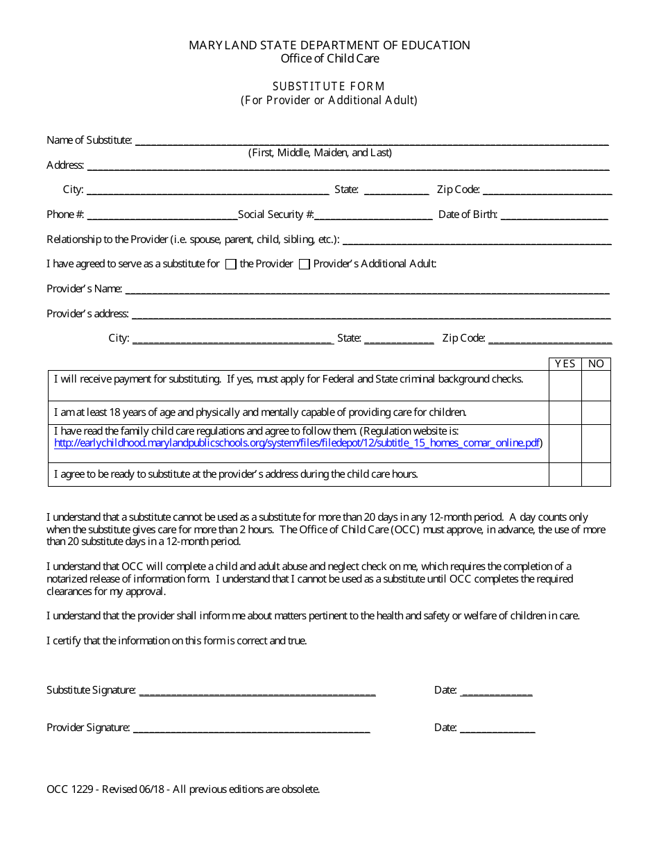Form OCC1229 - Fill Out, Sign Online and Download Printable PDF ...