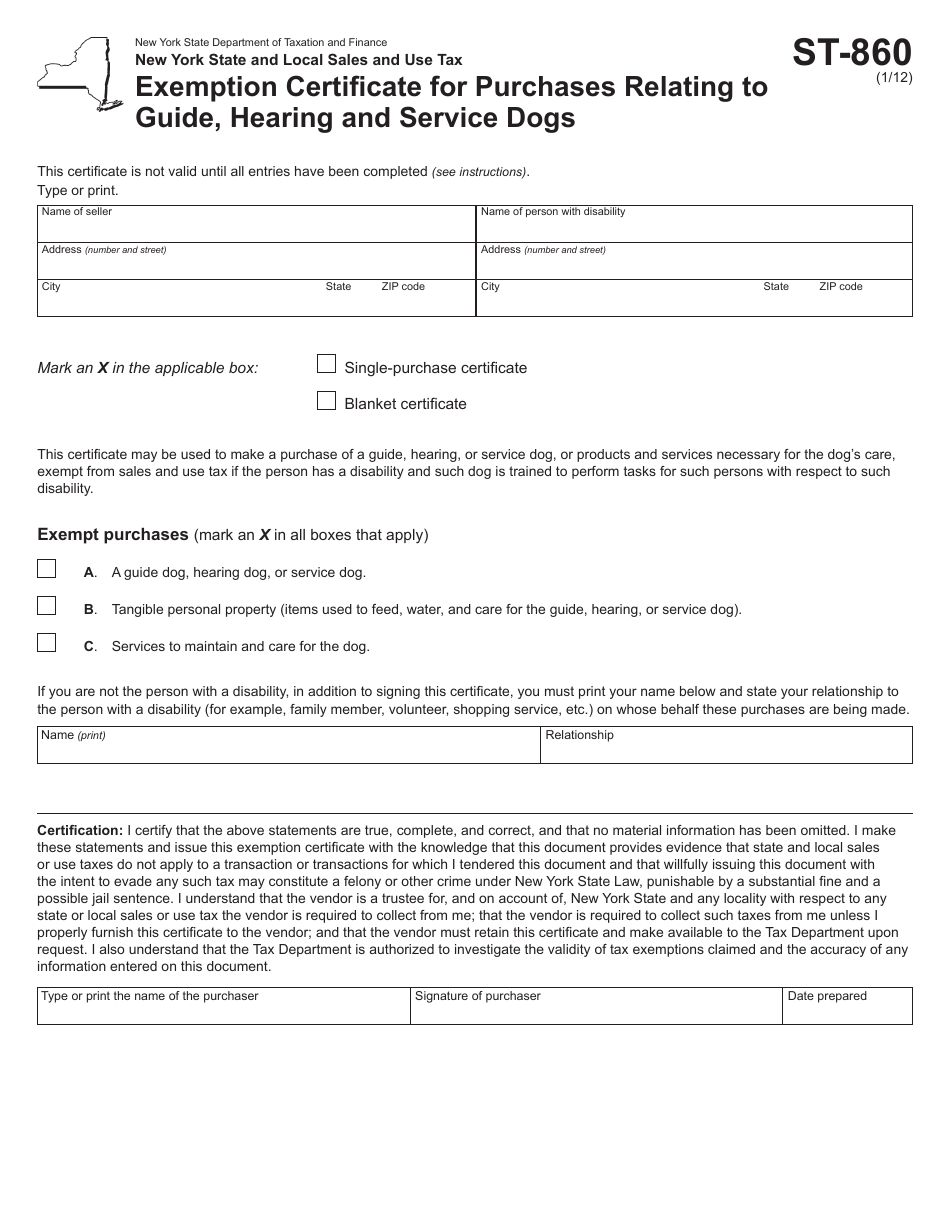 Form ST-860 - Fill Out, Sign Online and Download Fillable PDF, New York ...