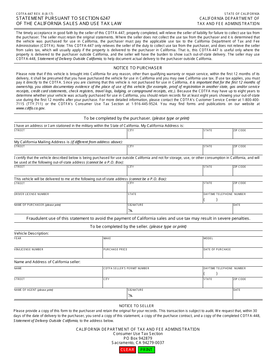 Form CDTFA-447 - Fill Out, Sign Online and Download Fillable PDF ...