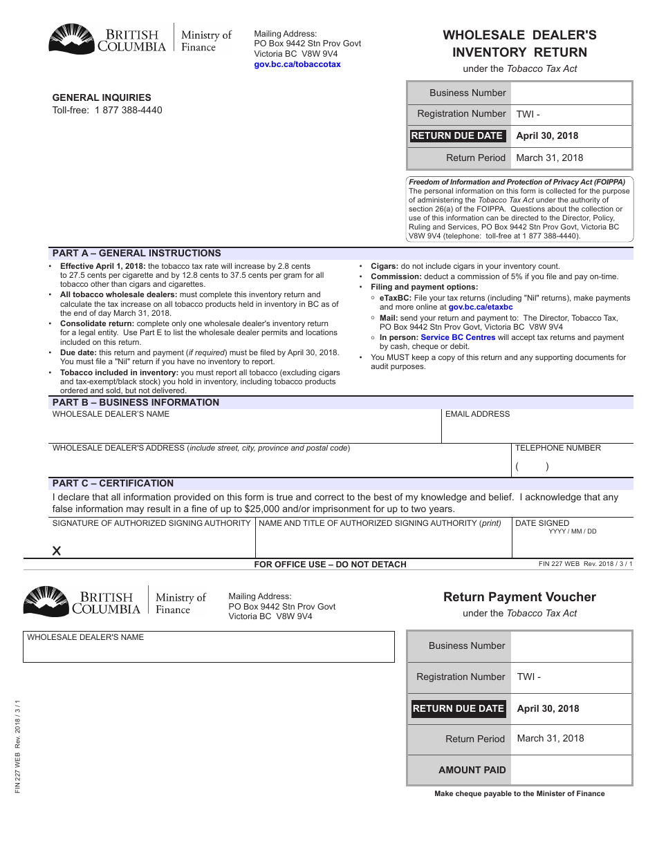 Form FIN227 - Fill Out, Sign Online and Download Fillable PDF, British ...