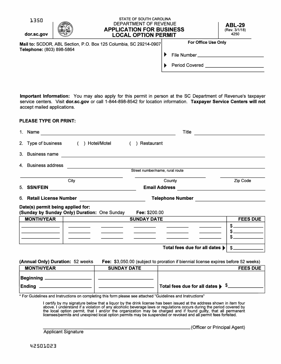 Form ABL-29 - Fill Out, Sign Online and Download Printable PDF, South ...