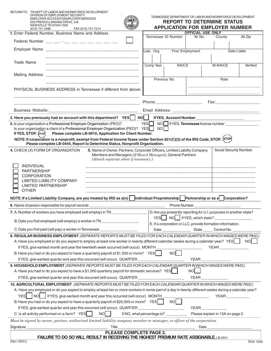 Form RDA1559 - Fill Out, Sign Online and Download Fillable PDF ...
