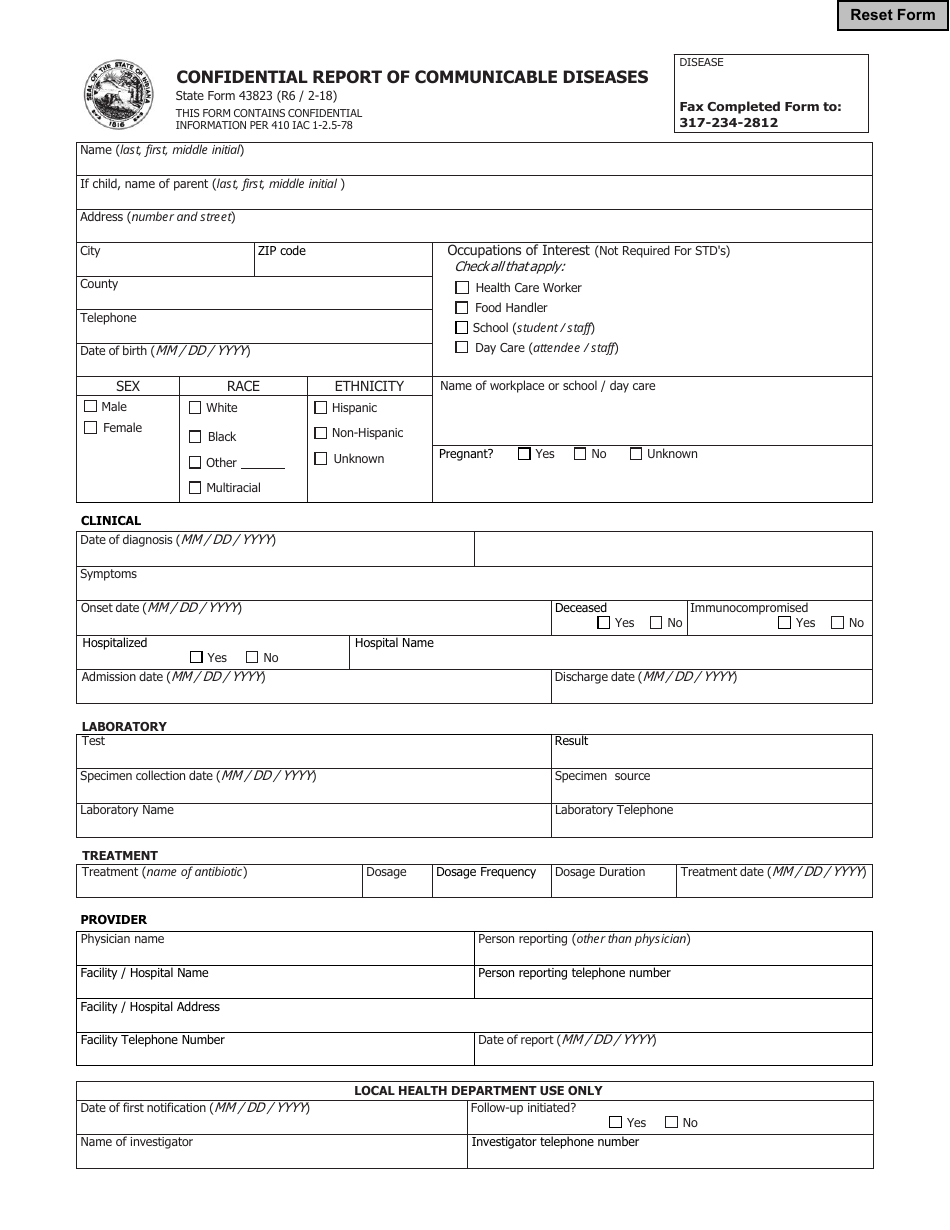 Form 43823 - Fill Out, Sign Online and Download Fillable PDF, Indiana | Templateroller