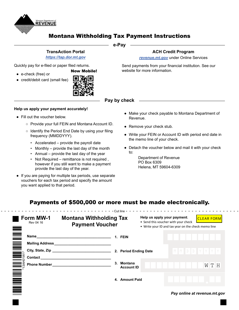 Form MW-1 - Fill Out, Sign Online and Download Fillable PDF, Montana ...