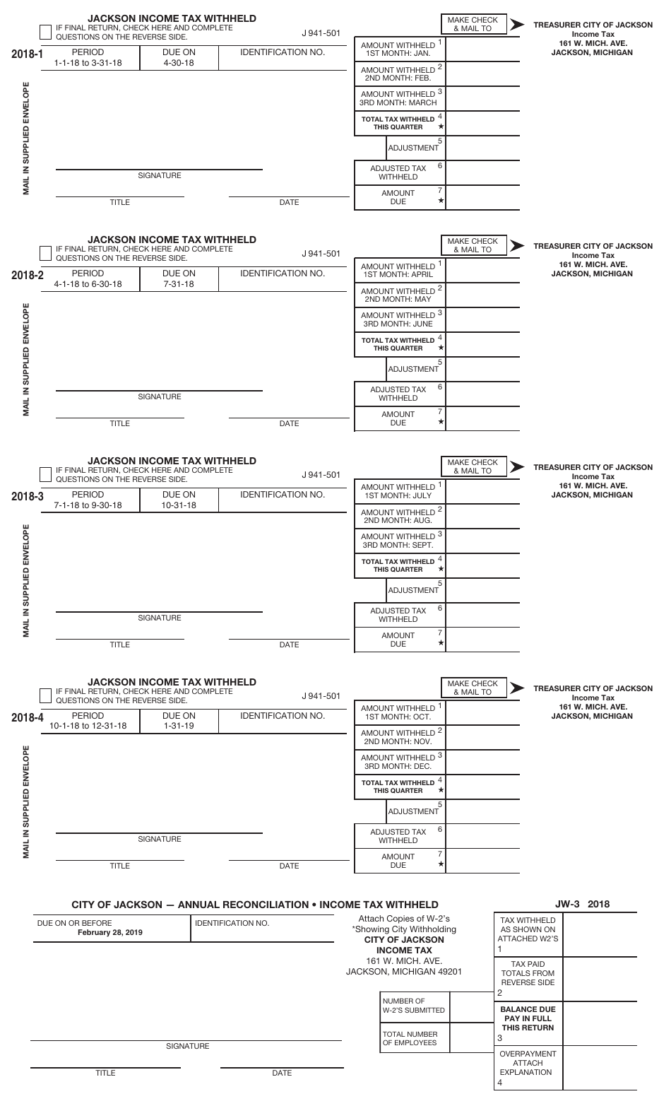 Form J941-501 - 2018 - Fill Out, Sign Online and Download Printable PDF ...