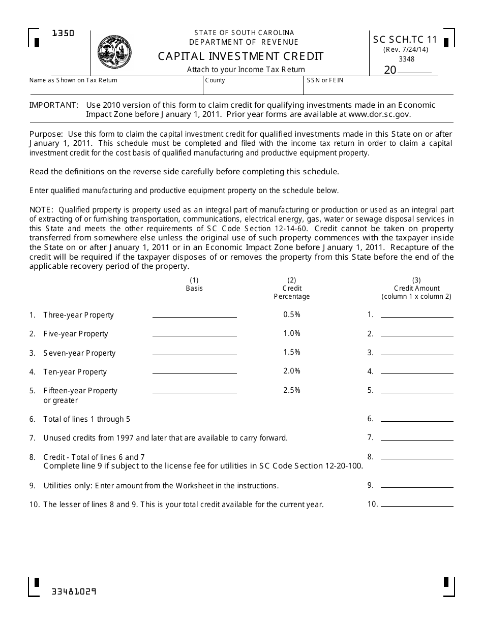 Form SC SCH.TC-11 Schedule TC 11 - Fill Out, Sign Online and Download ...