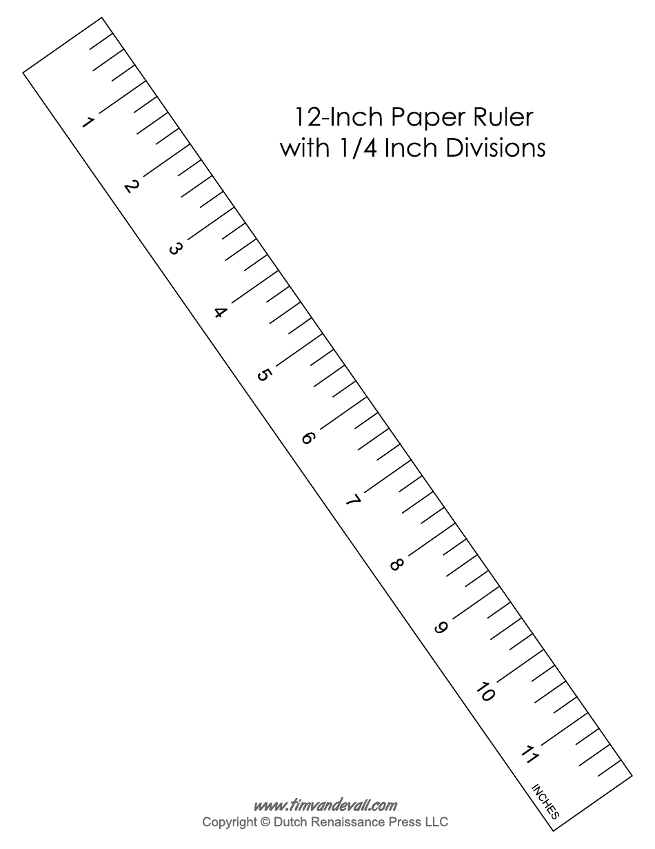 12 inch Paper Ruler Template With 1 4 Inch Divisions Download Printable