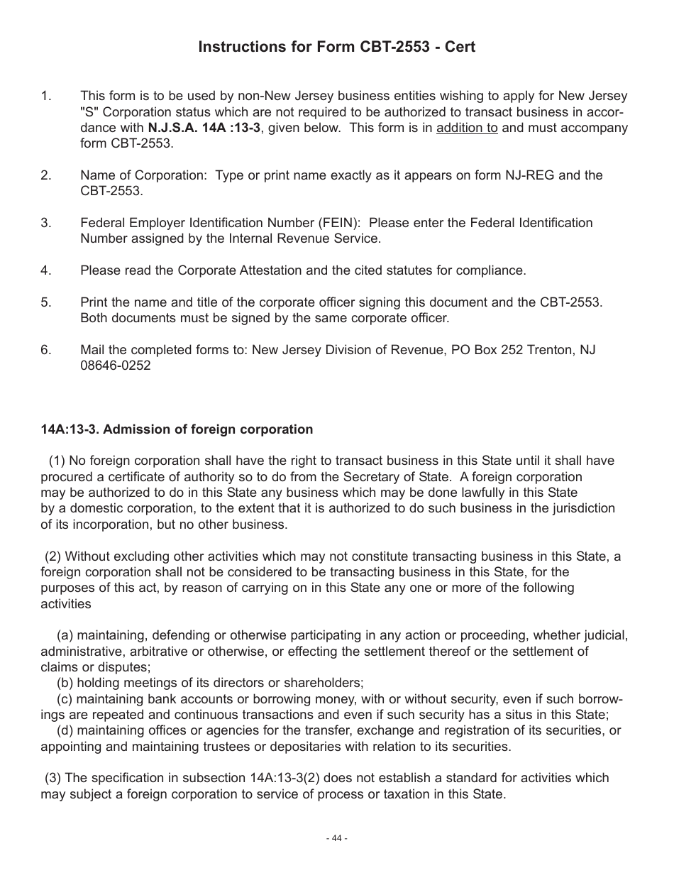 Form CBT-2553 - Fill Out, Sign Online and Download Fillable PDF, New Jersey | Templateroller