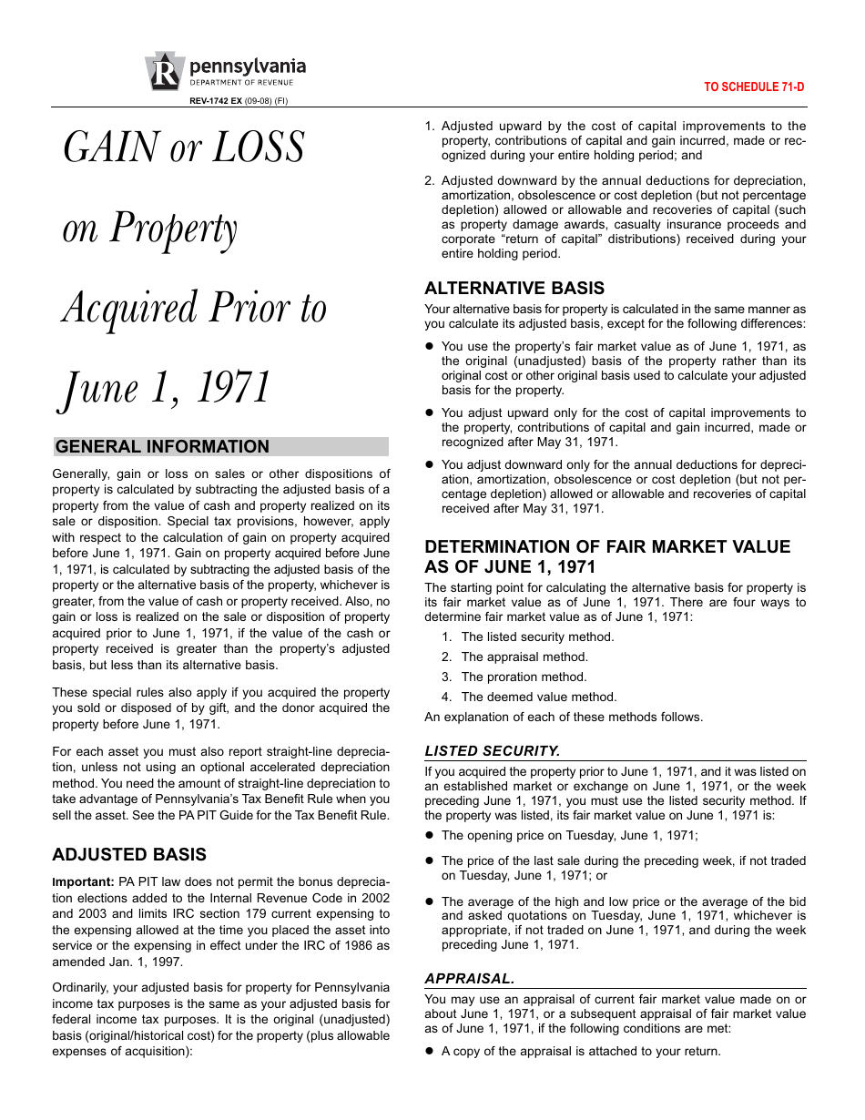 Form REV-1742 Schedule D-71 - Fill Out, Sign Online and Download ...