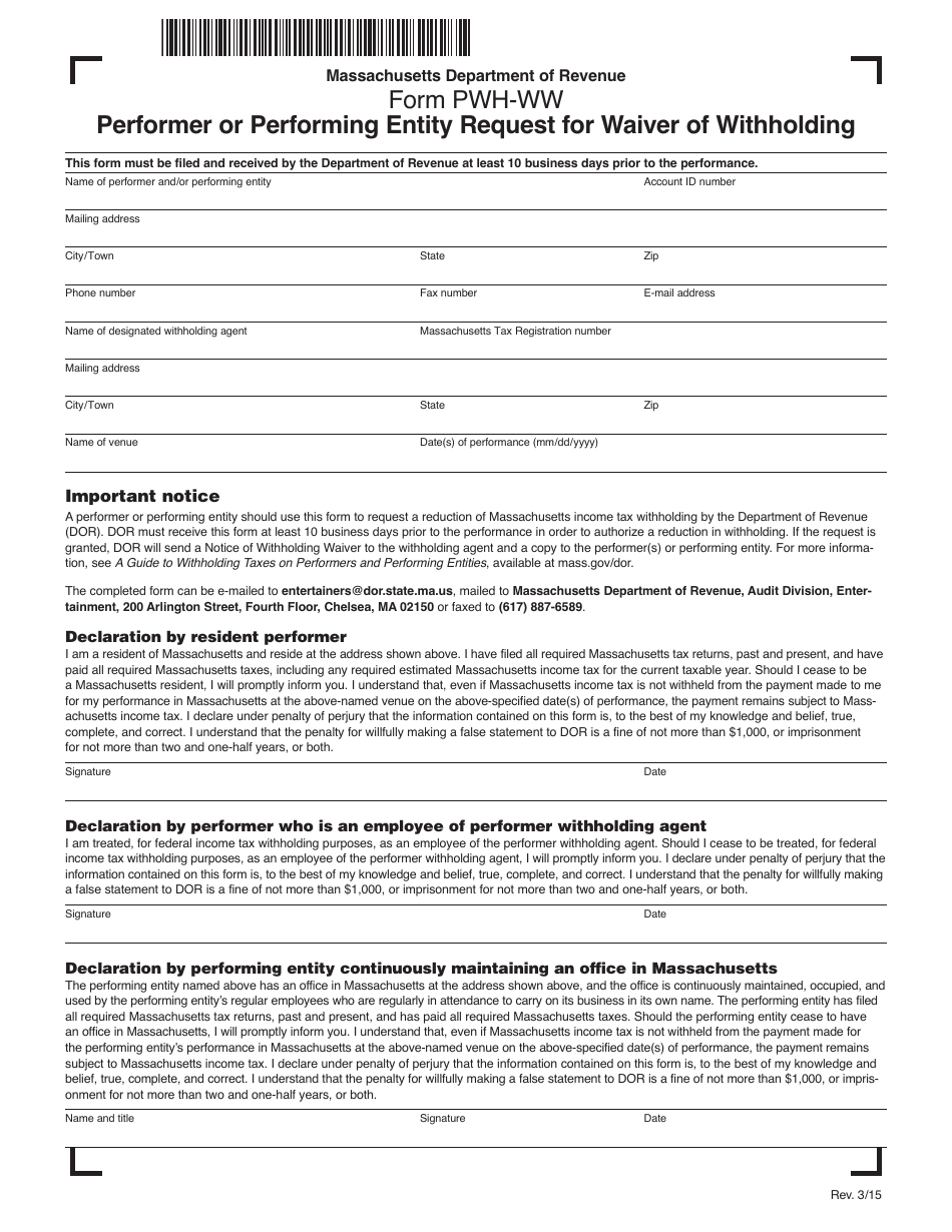 Form PWH-WW - Fill Out, Sign Online and Download Printable PDF ...