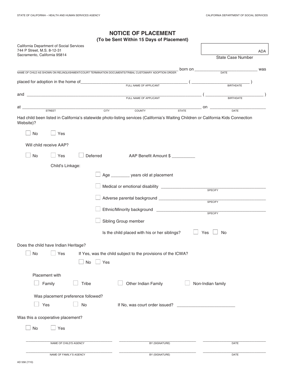 Form AD558 - Fill Out, Sign Online and Download Fillable PDF ...