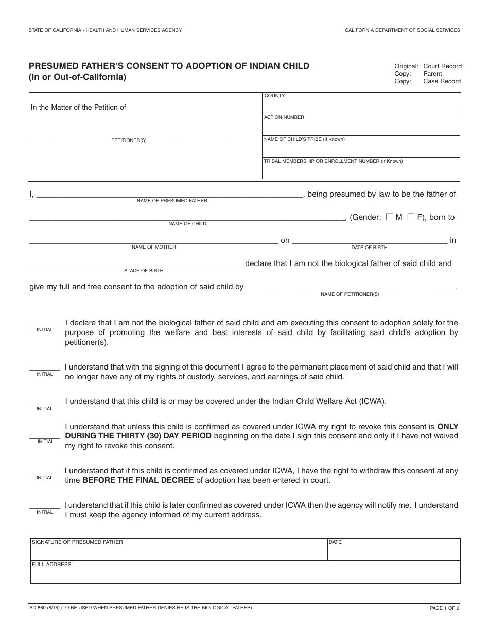 Form AD860 - Fill Out, Sign Online and Download Fillable PDF ...