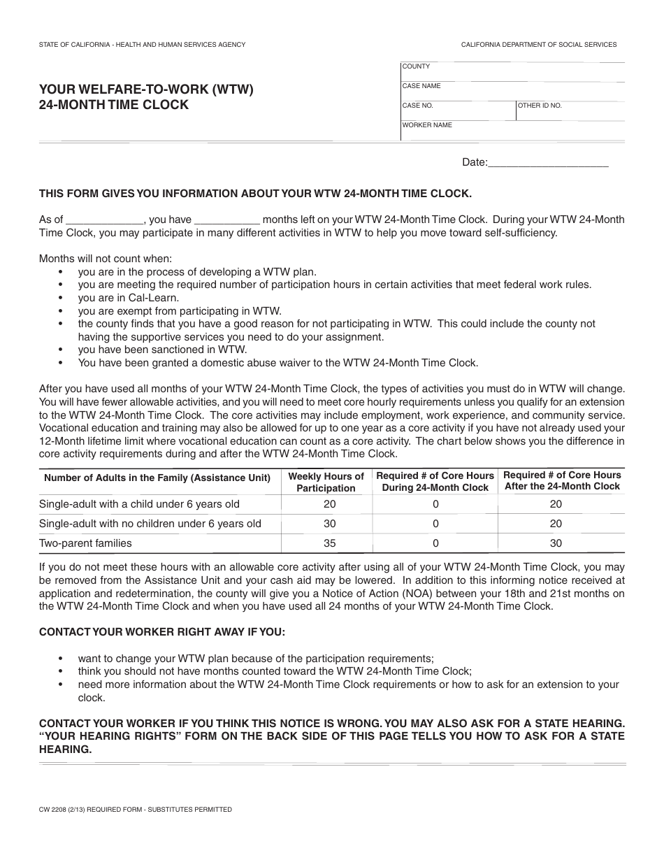 Form CW2208 - Fill Out, Sign Online and Download Fillable PDF ...