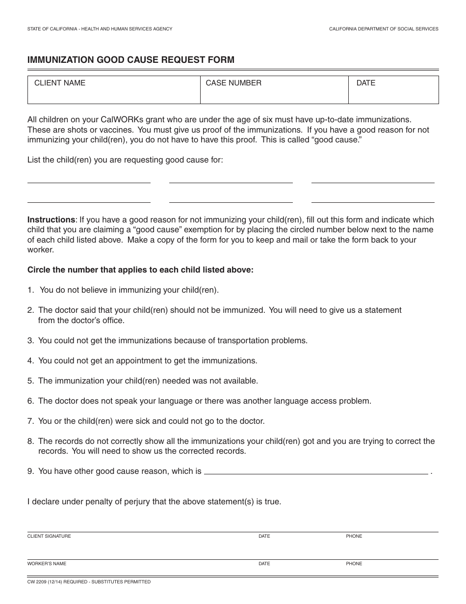 Form CW2209 - Fill Out, Sign Online and Download Fillable PDF ...