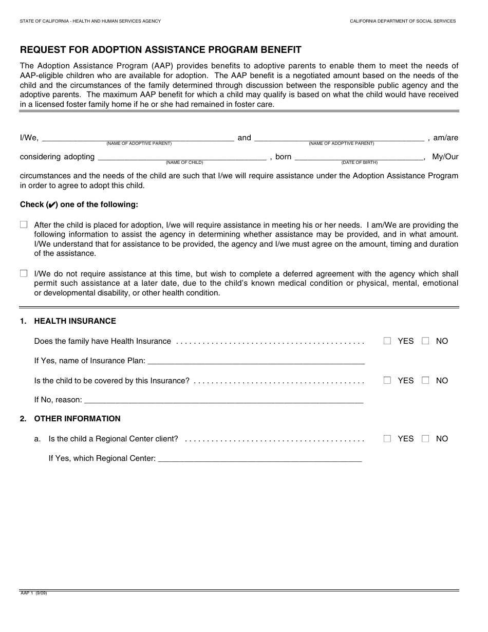 Form AAP1 - Fill Out, Sign Online and Download Fillable PDF, California ...
