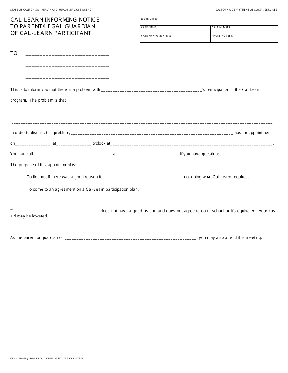Form CL4 - Fill Out, Sign Online and Download Fillable PDF, California ...