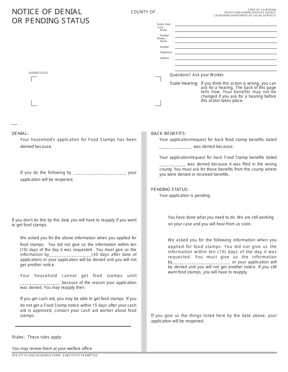 Form DFA377.1A - Fill Out, Sign Online and Download Fillable PDF ...