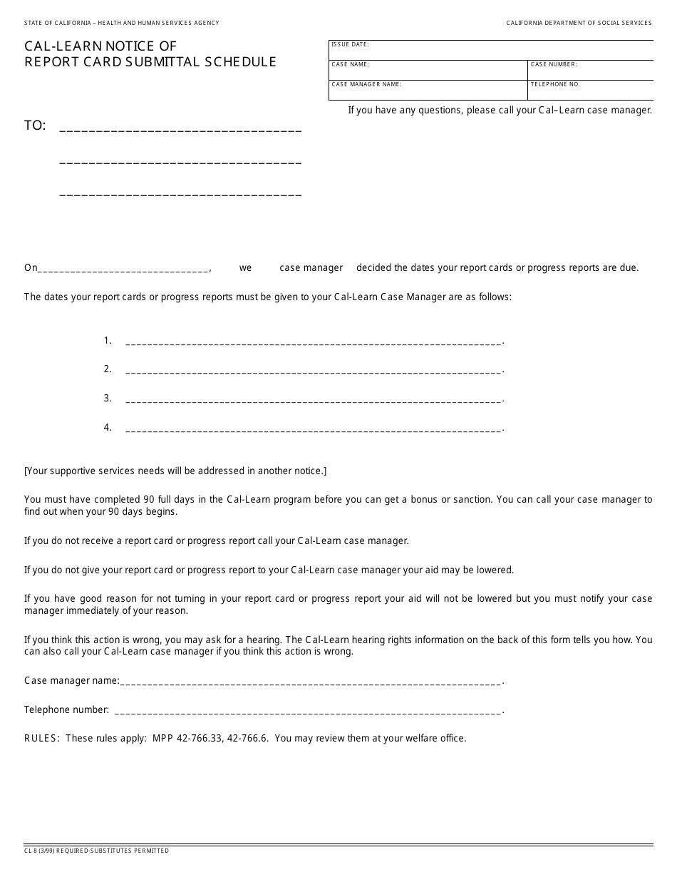 Form CL8 - Fill Out, Sign Online and Download Fillable PDF, California ...