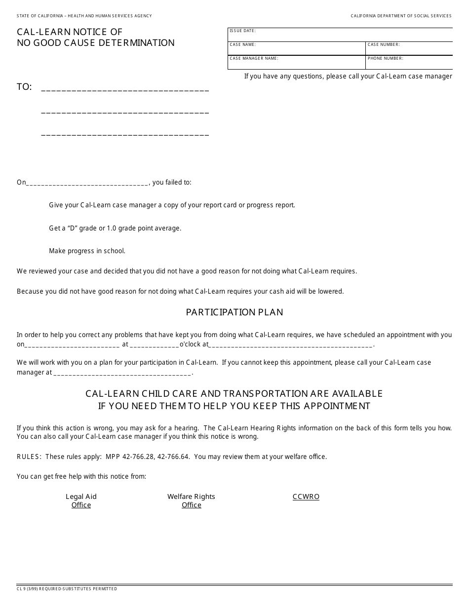 Form CL9 - Fill Out, Sign Online and Download Fillable PDF, California ...