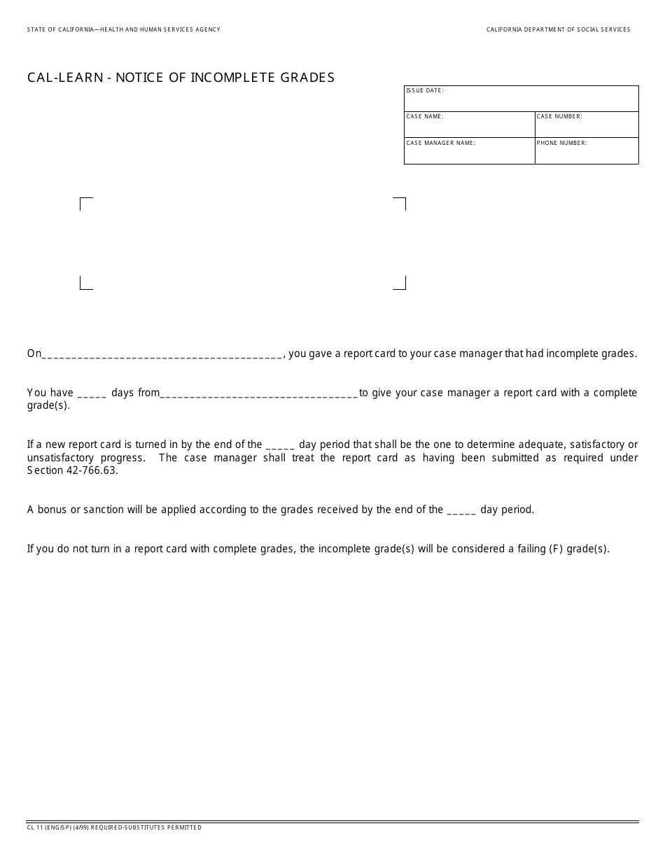 Form CL11 - Fill Out, Sign Online and Download Fillable PDF, California ...