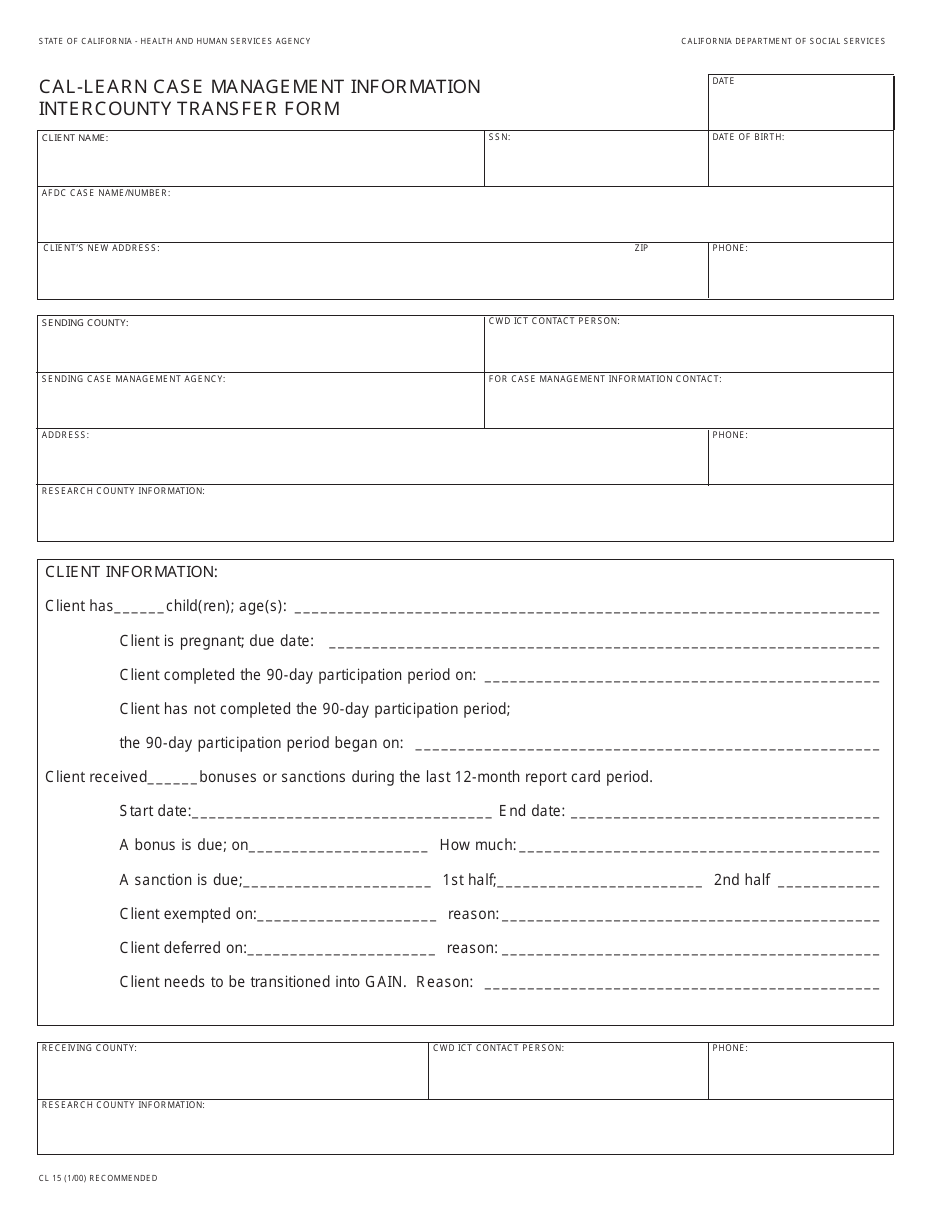 Form CL15 - Fill Out, Sign Online and Download Fillable PDF, California ...