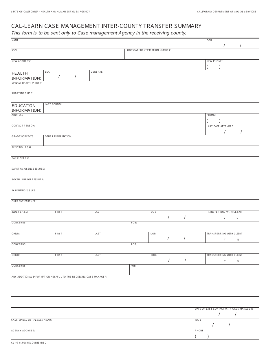 Form CL16 - Fill Out, Sign Online and Download Fillable PDF, California ...