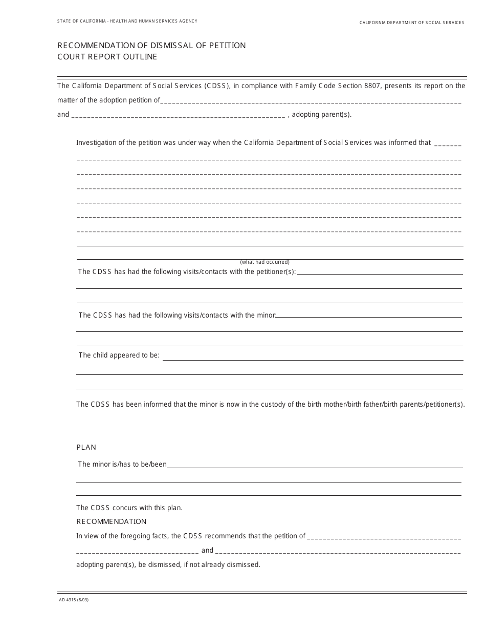 Form AD4315 - Fill Out, Sign Online and Download Fillable PDF ...