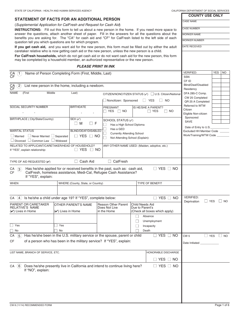 Form CW8 - Fill Out, Sign Online and Download Fillable PDF, California ...