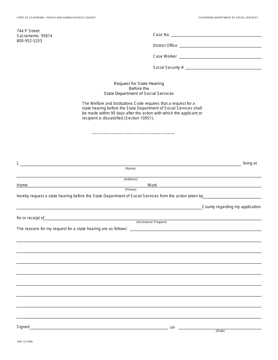 Form DPA13 - Fill Out, Sign Online and Download Fillable PDF ...