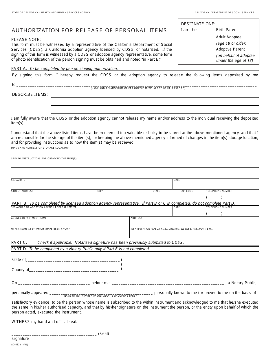 Form AD4328 - Fill Out, Sign Online and Download Fillable PDF ...