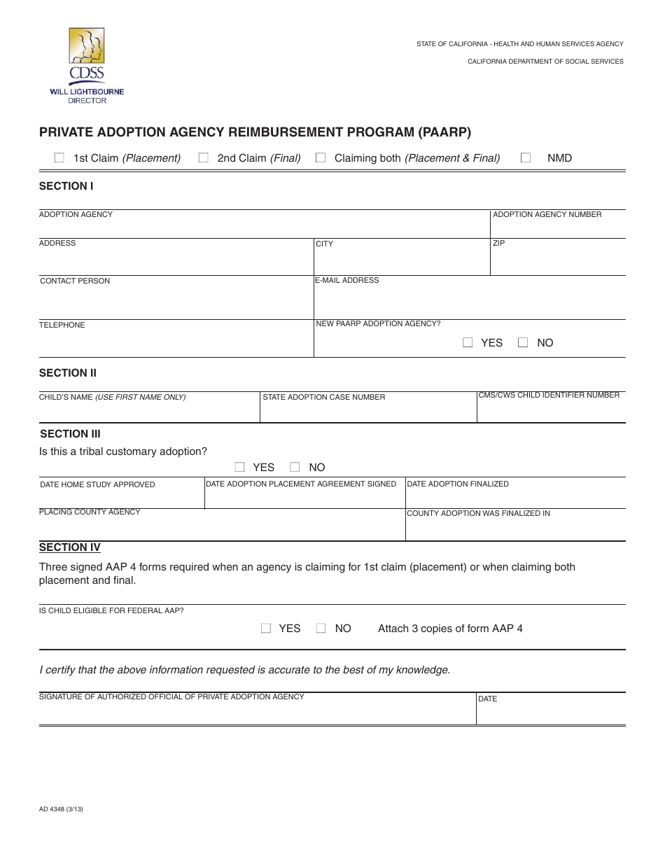 Form AD4348 - Fill Out, Sign Online and Download Fillable PDF ...