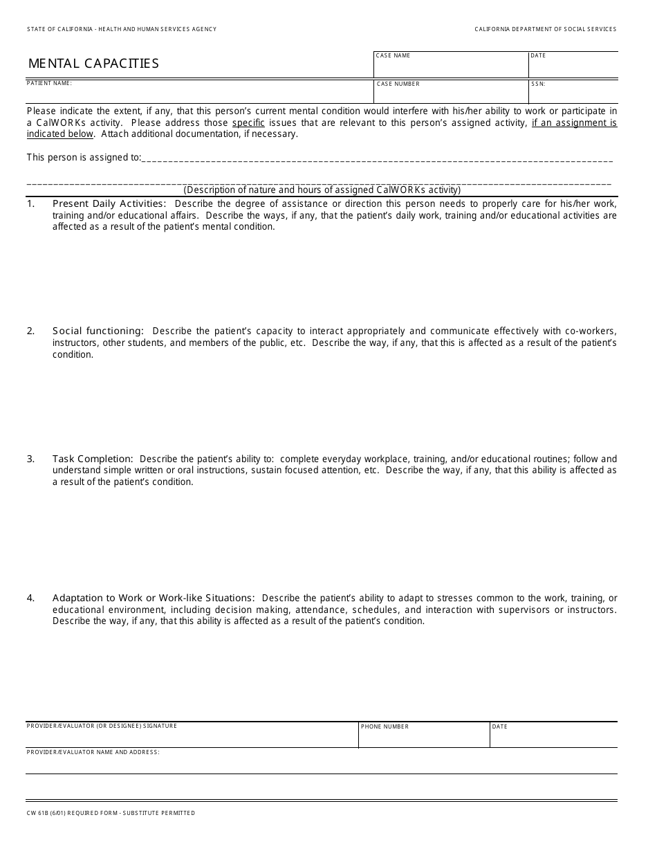 Form CW61B - Fill Out, Sign Online and Download Fillable PDF ...