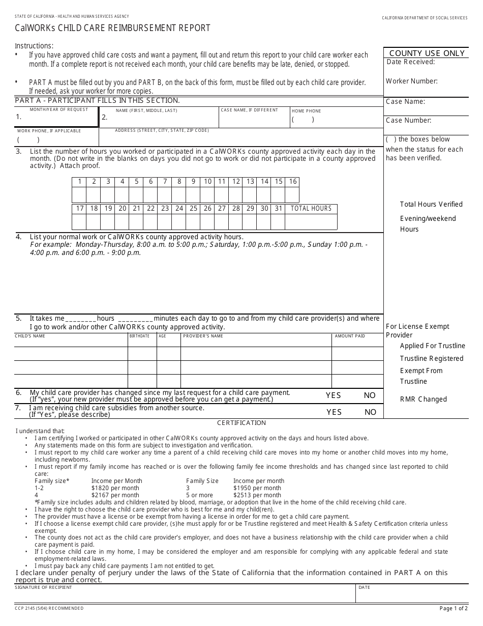 Form CCP2145 - Fill Out, Sign Online and Download Fillable PDF ...