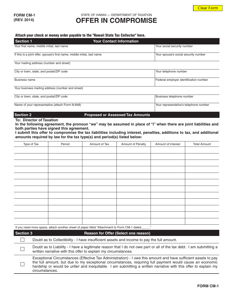 Form CM-1 - Fill Out, Sign Online and Download Fillable PDF, Hawaii ...