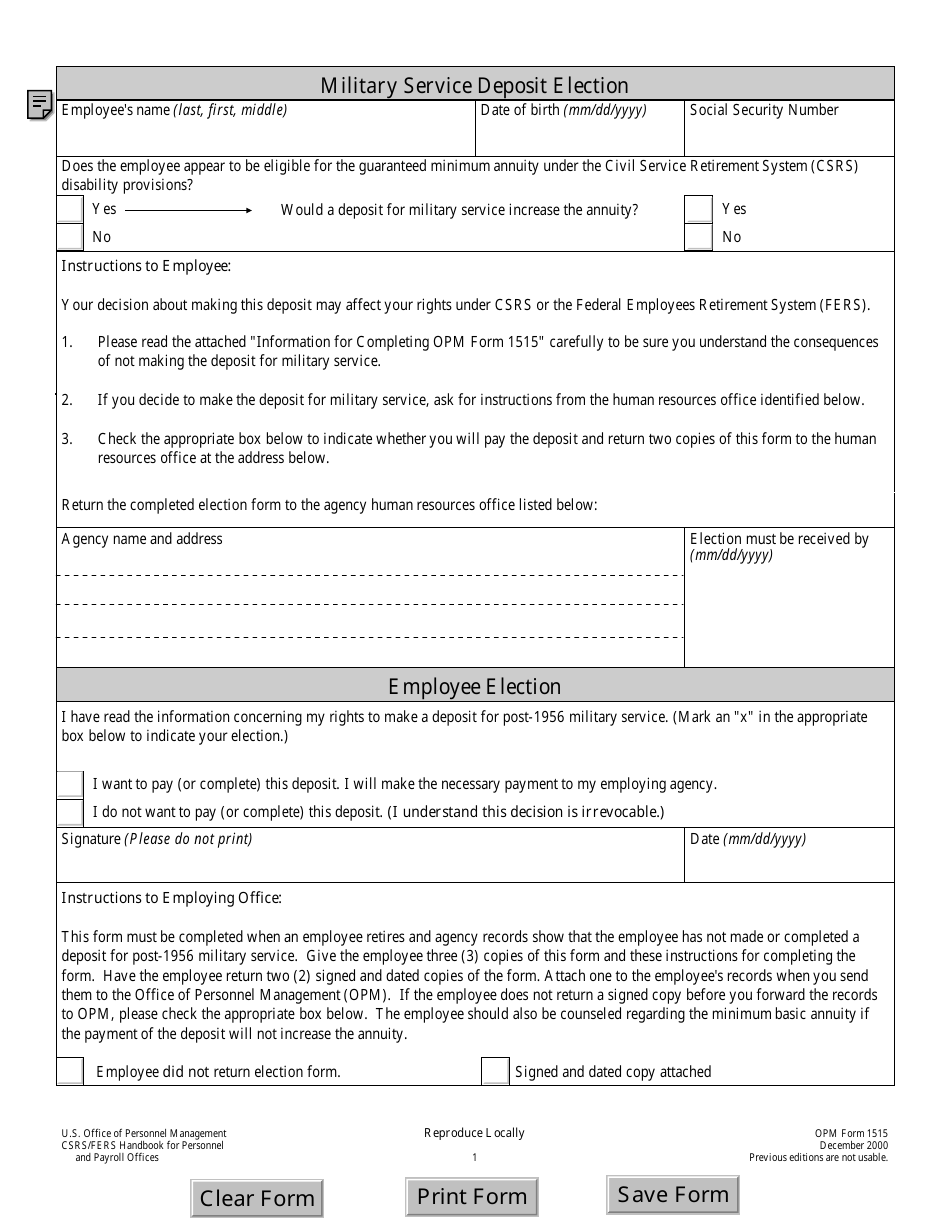 OPM Form 1515 - Fill Out, Sign Online and Download Fillable PDF ...
