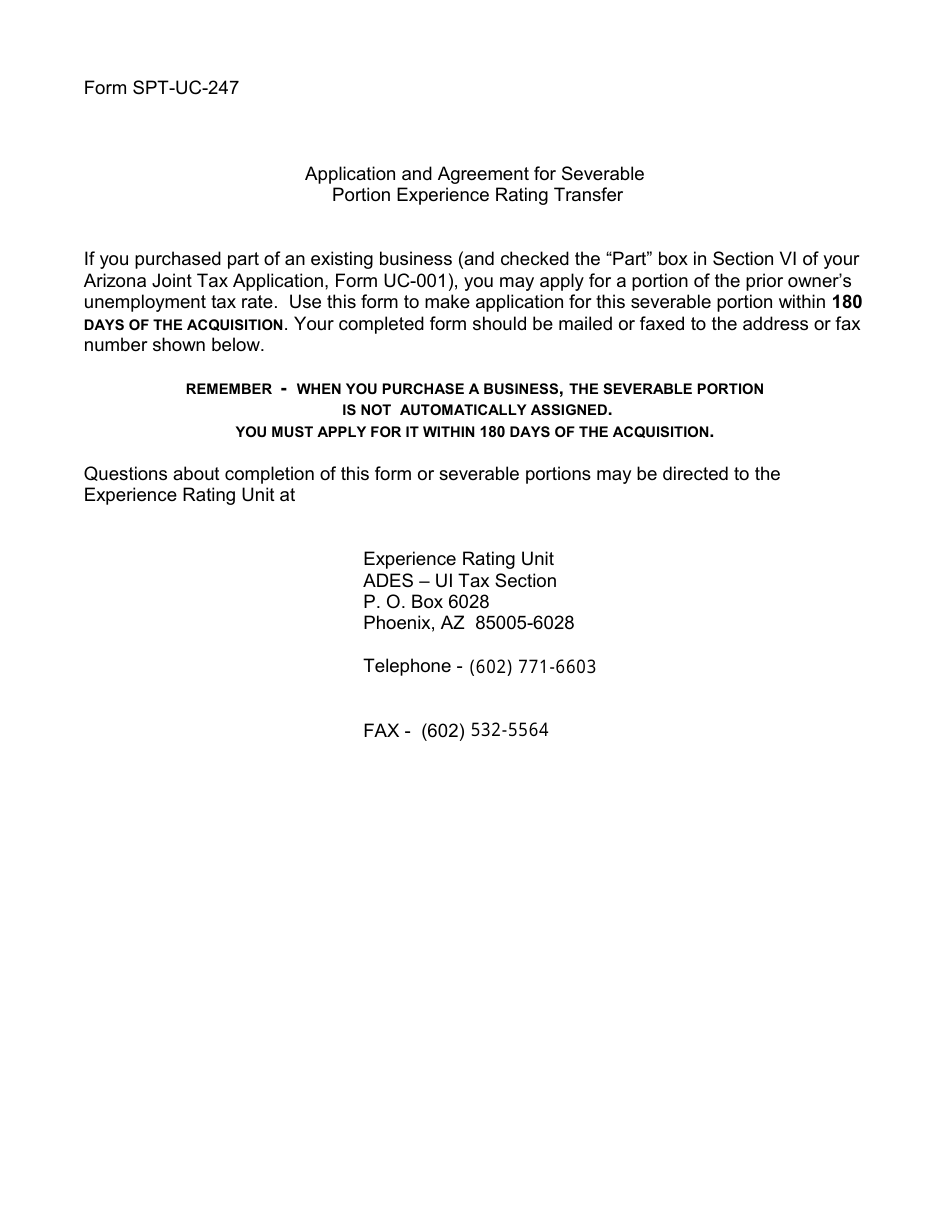 Form UC-247 - Fill Out, Sign Online and Download Fillable PDF, Arizona ...
