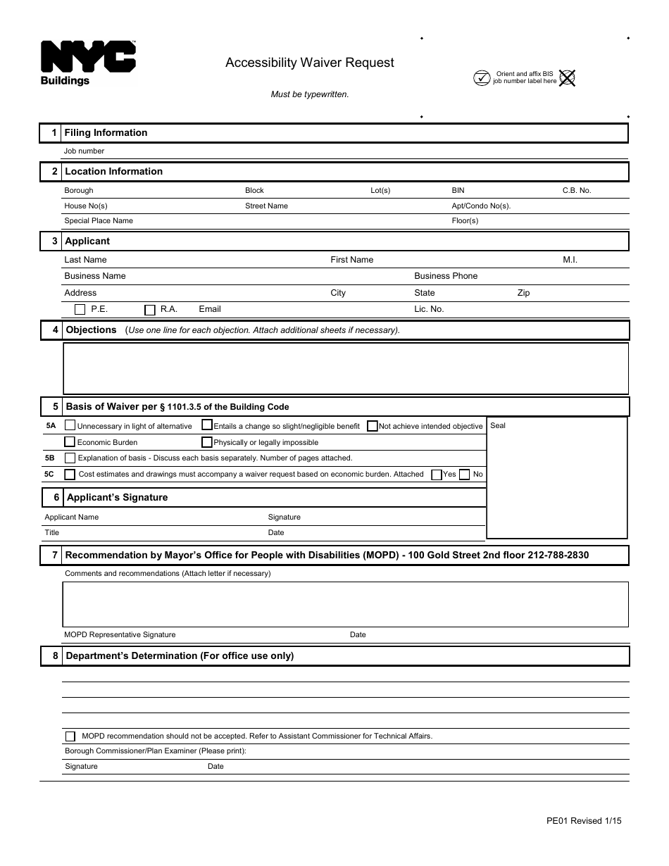 Form PEO1 - Fill Out, Sign Online and Download Fillable PDF, New York ...