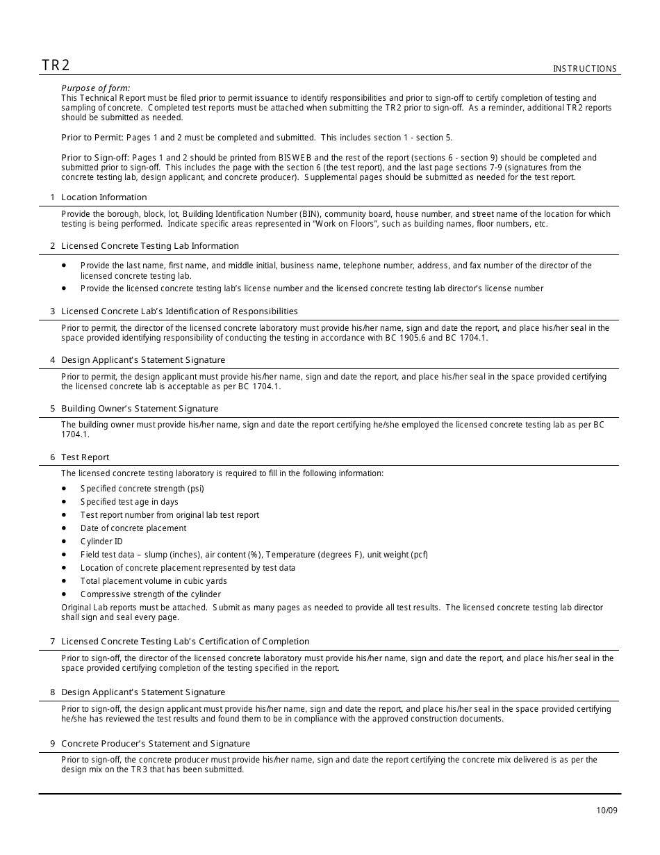 Download Instructions for Form TR2 Technical Report: Concrete Pouring ...