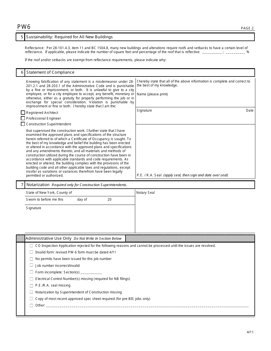 Form PW6 - Fill Out, Sign Online and Download Fillable PDF, New York City | Templateroller