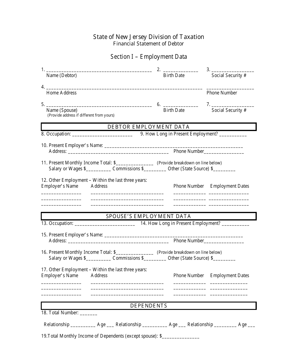 New Jersey Financial Statement of Debtor - Fill Out, Sign Online and ...