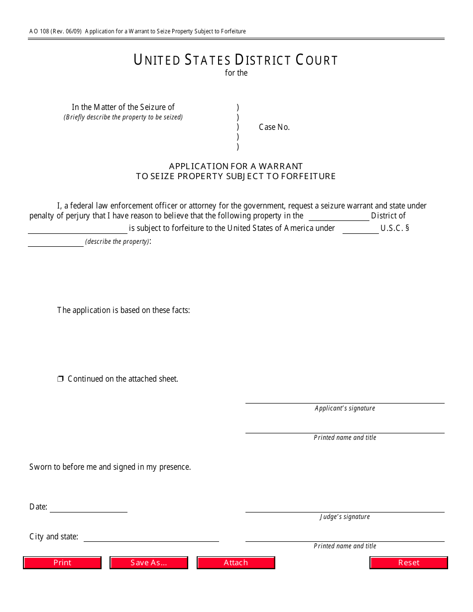 Form AO108 - Fill Out, Sign Online and Download Fillable PDF ...