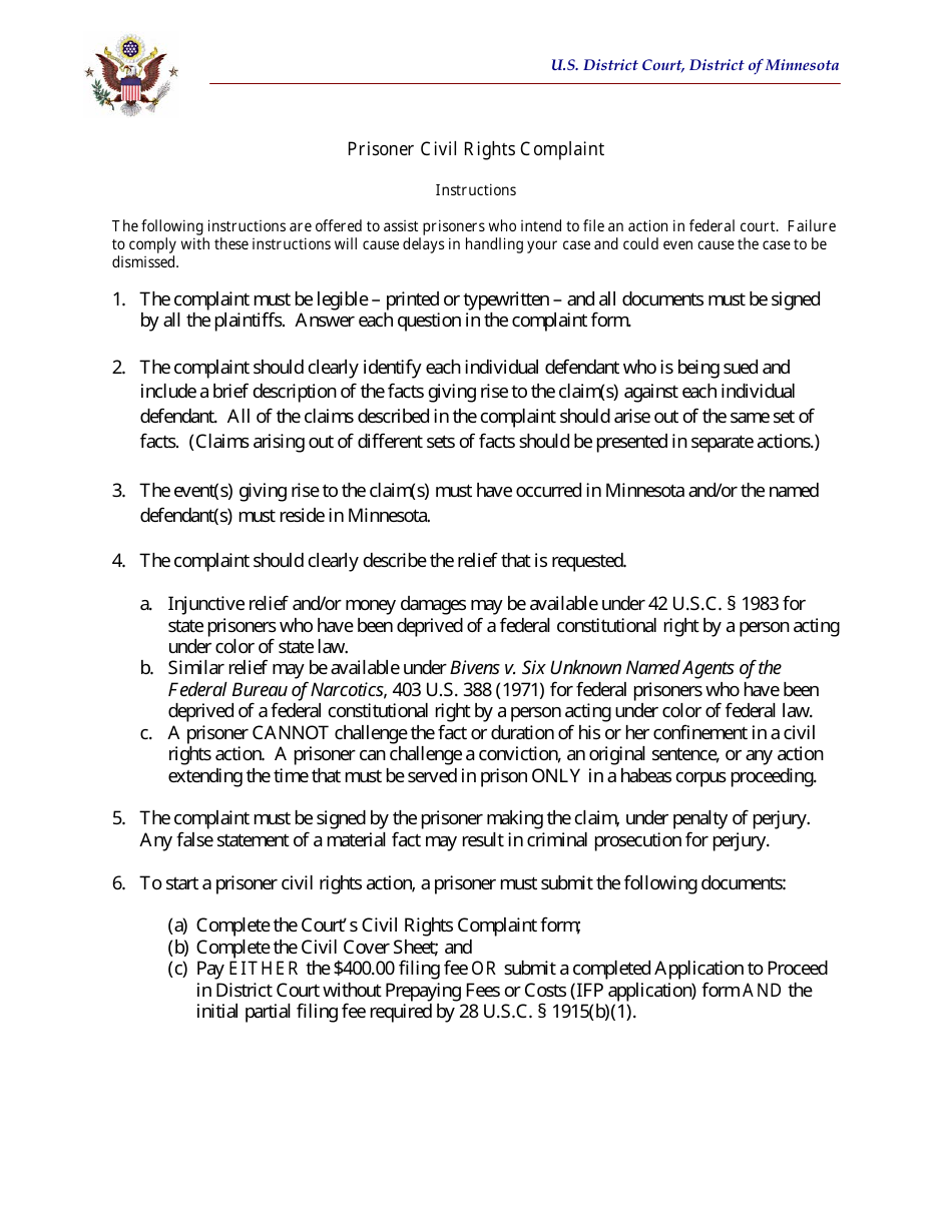 Minnesota Civil Rights Complaint - Fill Out, Sign Online and Download ...