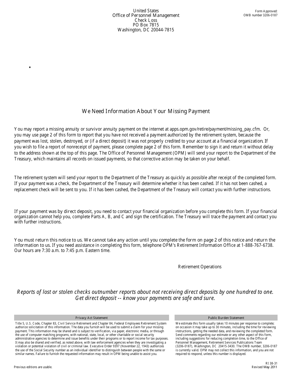 OPM Form RI38-31 - Fill Out, Sign Online and Download Fillable PDF ...